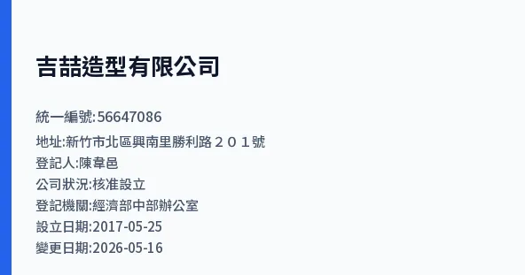吉喆造型有限公司的照片-統編 56647086(新竹市) 公司登記資料與營業項目詳細圖表