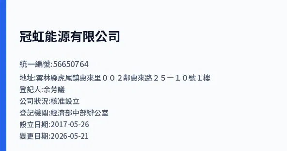 冠虹能源有限公司的照片-統編 56650764(雲林縣) 公司登記資料與營業項目詳細圖表