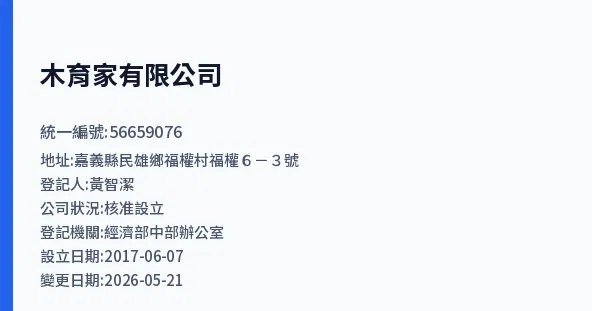 木育家有限公司的照片-統編 56659076(嘉義縣) 公司登記資料與營業項目詳細圖表