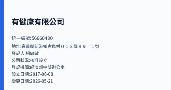 有健康有限公司的照片-統編 56660480(嘉義縣) 公司登記資料與營業項目詳細圖表