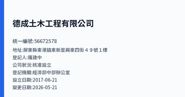 德成土木工程有限公司的照片-統編 56672578(屏東縣) 公司登記資料與營業項目詳細圖表