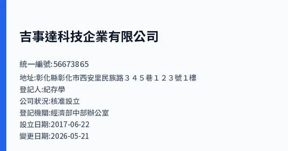 吉事達科技企業有限公司的照片-統編 56673865(彰化縣) 公司登記資料與營業項目詳細圖表