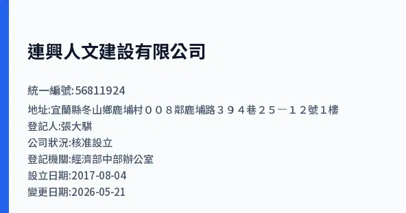 連興人文建設有限公司的照片-統編 56811924(宜蘭縣) 公司登記資料與營業項目詳細圖表
