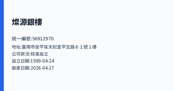 燦源銀樓的照片-統編 56912970(臺南市) 公司登記資料與營業項目詳細圖表