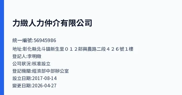 力緻人力仲介有限公司的照片-統編 56945986(彰化縣) 公司登記資料與營業項目詳細圖表