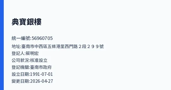 典寶銀樓的照片-統編 56960705(臺南市) 公司登記資料與營業項目詳細圖表