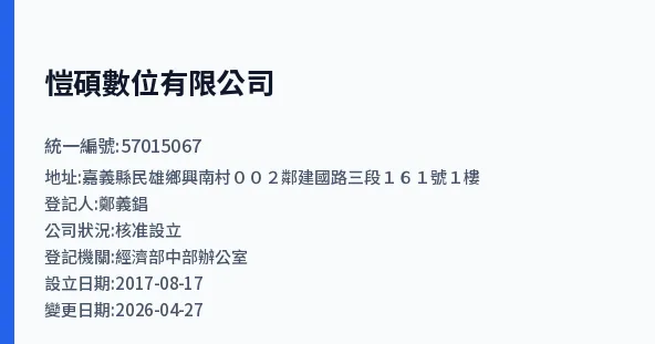 愷碩數位有限公司的照片-統編 57015067(嘉義縣) 公司登記資料與營業項目詳細圖表