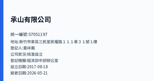 承山有限公司的照片-統編 57051197(新竹市) 公司登記資料與營業項目詳細圖表