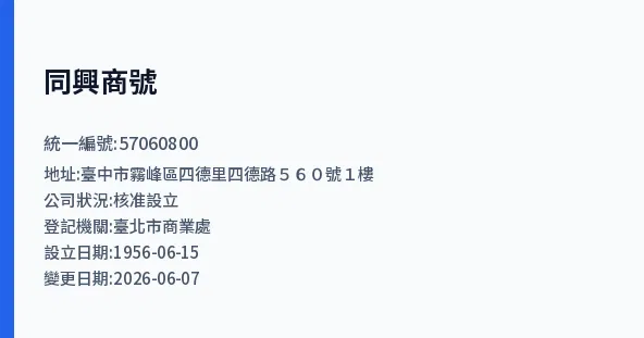 同興商號的照片-統編 57060800(臺中市) 公司登記資料與營業項目詳細圖表