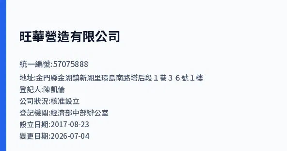 旺華營造有限公司的照片-統編 57075888(金門縣) 公司登記資料與營業項目詳細圖表