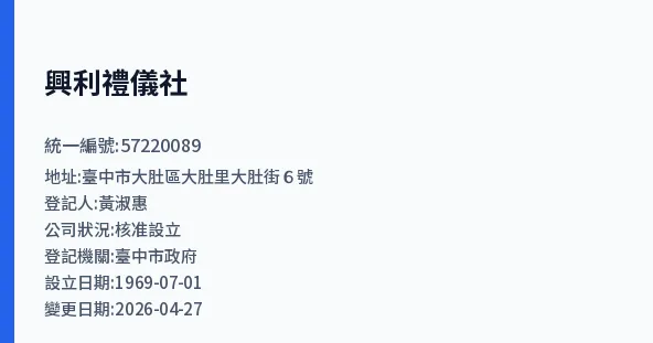 興利禮儀社的照片-統編 57220089(臺中市) 公司登記資料與營業項目詳細圖表