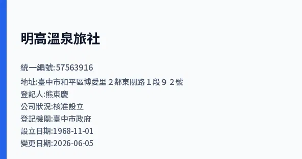 明高溫泉旅社的照片-統編 57563916(臺中市) 公司登記資料與營業項目詳細圖表