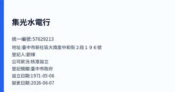 集光水電行的照片-統編 57629213(臺中市) 公司登記資料與營業項目詳細圖表