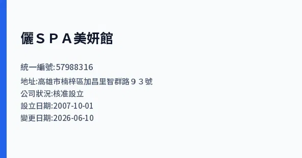 儷SPA美妍館的照片-統編 57988316(高雄市) 公司登記資料與營業項目詳細圖表