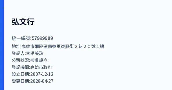 弘文行的照片-統編 57999989(高雄市) 公司登記資料與營業項目詳細圖表