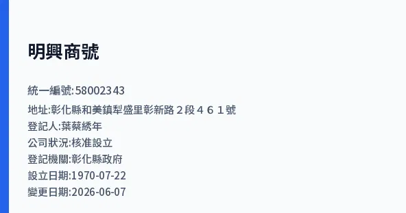 明興商號的照片-統編 58002343(彰化縣) 公司登記資料與營業項目詳細圖表