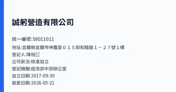 誠躬營造有限公司的照片-統編 58011011(宜蘭縣) 公司登記資料與營業項目詳細圖表