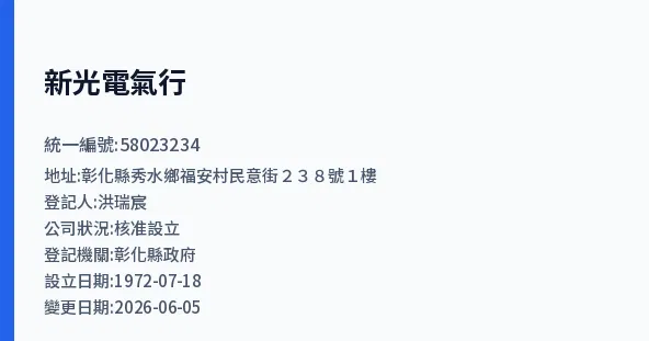 新光電氣行的照片-統編 58023234(彰化縣) 公司登記資料與營業項目詳細圖表