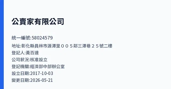 公賣家有限公司的照片-統編 58024579(彰化縣) 公司登記資料與營業項目詳細圖表