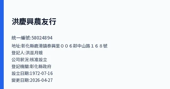 洪慶興農友行的照片-統編 58024894(彰化縣) 公司登記資料與營業項目詳細圖表
