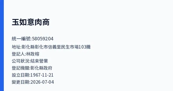 玉如意肉商的照片-統編 58059204(彰化縣) 公司登記資料與營業項目詳細圖表