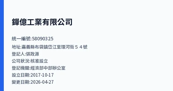 鏵億工業有限公司的照片-統編 58090325(嘉義縣) 公司登記資料與營業項目詳細圖表