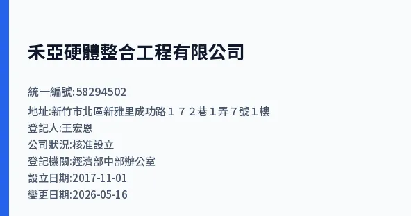 禾亞硬體整合工程有限公司的照片-統編 58294502(新竹市) 公司登記資料與營業項目詳細圖表