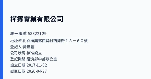 樺霖實業有限公司的照片-統編 58322129(彰化縣) 公司登記資料與營業項目詳細圖表