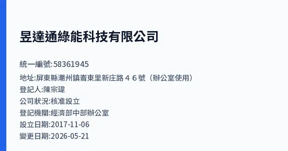 昱達通綠能科技有限公司的照片-統編 58361945(屏東縣) 公司登記資料與營業項目詳細圖表