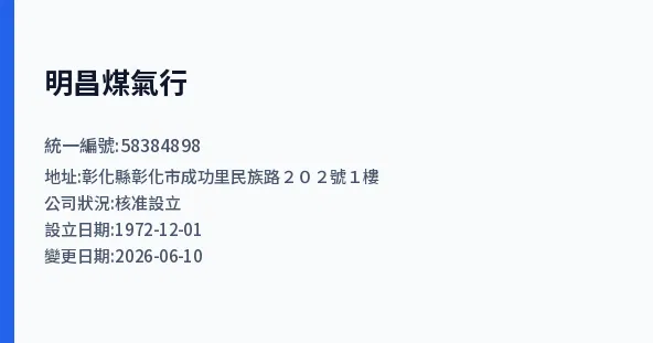 明昌煤氣行的照片-統編 58384898(彰化縣) 公司登記資料與營業項目詳細圖表