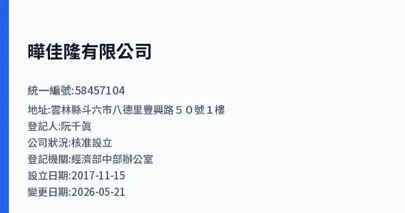 曄佳隆有限公司的照片-統編 58457104(雲林縣) 公司登記資料與營業項目詳細圖表