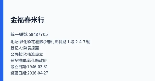 金福春米行的照片-統編 58487705(彰化縣) 公司登記資料與營業項目詳細圖表