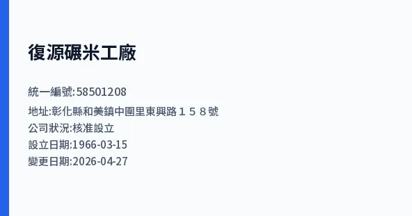 復源碾米工廠的照片-統編 58501208(彰化縣) 公司登記資料與營業項目詳細圖表