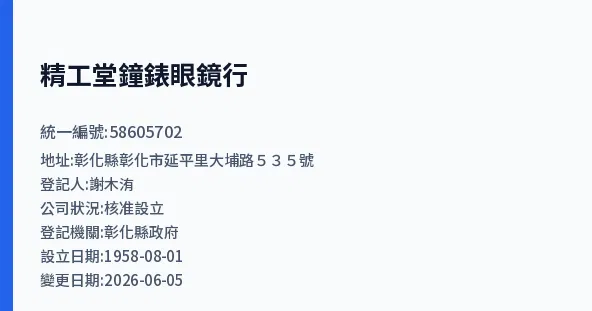 精工堂鐘錶眼鏡行的照片-統編 58605702(彰化縣) 公司登記資料與營業項目詳細圖表