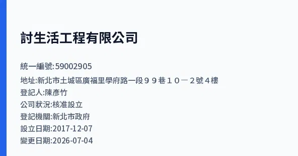 討生活工程有限公司的照片-統編 59002905(新北市) 公司登記資料與營業項目詳細圖表
