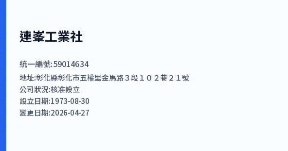 連峯工業社的照片-統編 59014634(彰化縣) 公司登記資料與營業項目詳細圖表