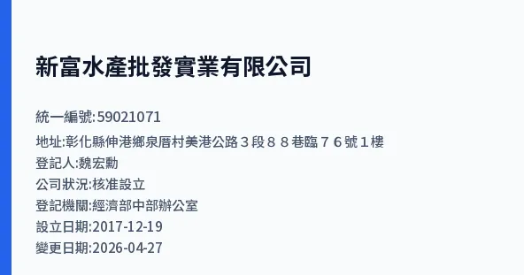 新富水產批發實業有限公司的照片-統編 59021071(彰化縣) 公司登記資料與營業項目詳細圖表