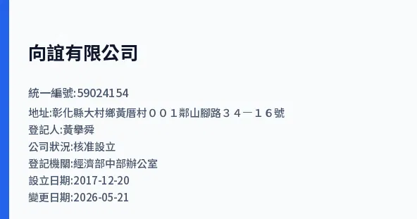 向誼有限公司的照片-統編 59024154(彰化縣) 公司登記資料與營業項目詳細圖表