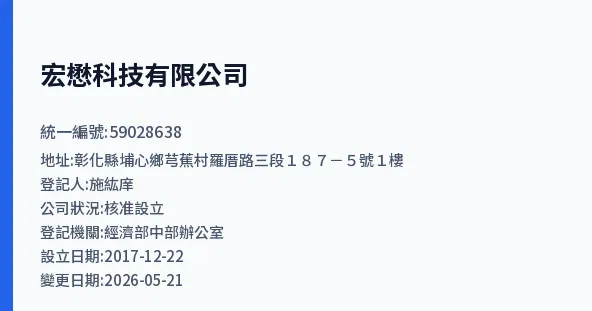 宏懋科技有限公司的照片-統編 59028638(彰化縣) 公司登記資料與營業項目詳細圖表