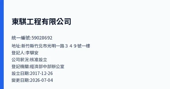 東騏工程有限公司的照片-統編 59028692(新竹縣) 公司登記資料與營業項目詳細圖表