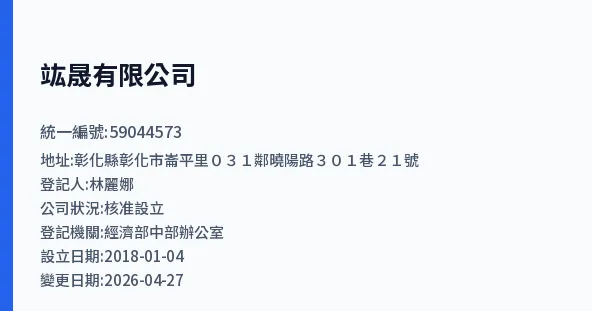 竑晟有限公司的照片-統編 59044573(彰化縣) 公司登記資料與營業項目詳細圖表