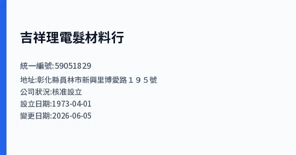 吉祥理電髮材料行的照片-統編 59051829(彰化縣) 公司登記資料與營業項目詳細圖表