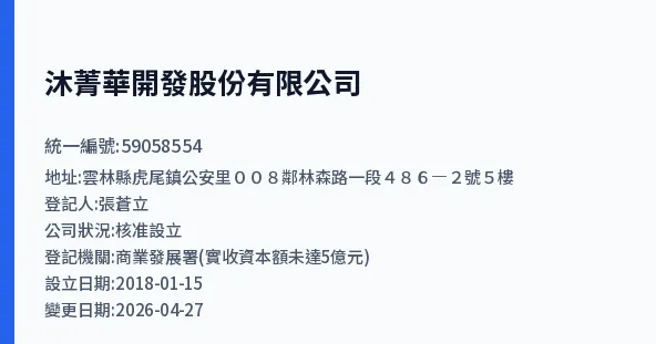 沐菁華開發股份有限公司的照片-統編 59058554(雲林縣) 公司登記資料與營業項目詳細圖表