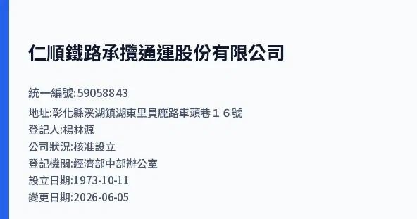 仁順鐵路承攬通運股份有限公司的照片-統編 59058843(彰化縣) 公司登記資料與營業項目詳細圖表