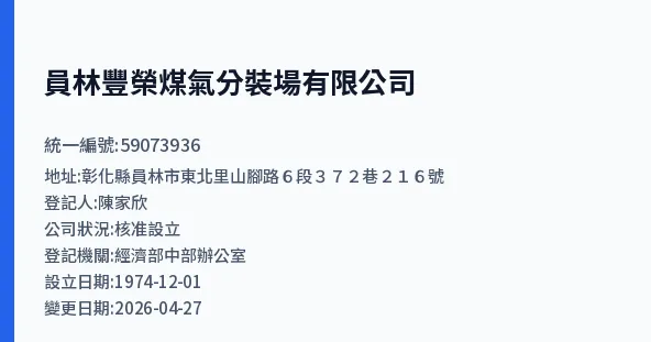 員林豐榮煤氣分裝場有限公司的照片-統編 59073936(彰化縣) 公司登記資料與營業項目詳細圖表