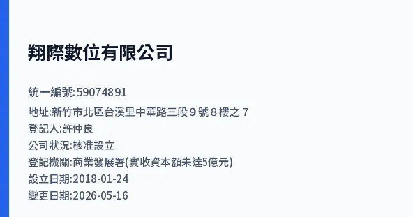 翔際數位有限公司的照片-統編 59074891(新竹市) 公司登記資料與營業項目詳細圖表