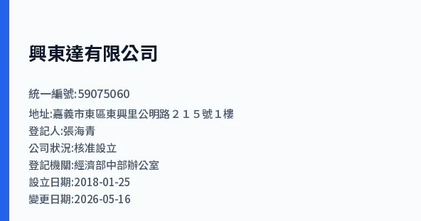 興東達有限公司的照片-統編 59075060(嘉義市) 公司登記資料與營業項目詳細圖表