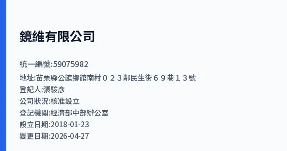 鏡維有限公司的照片-統編 59075982(苗栗縣) 公司登記資料與營業項目詳細圖表