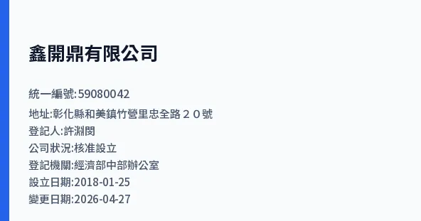 鑫開鼎有限公司的照片-統編 59080042(彰化縣) 公司登記資料與營業項目詳細圖表