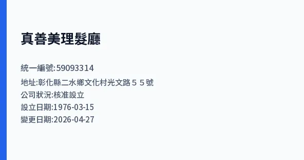 真善美理髮廳的照片-統編 59093314(彰化縣) 公司登記資料與營業項目詳細圖表
